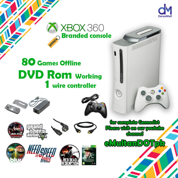 Xbox 360 Console JTAG 80 Offline Games 1 wire Controller With All Accessories | Daraz.pk