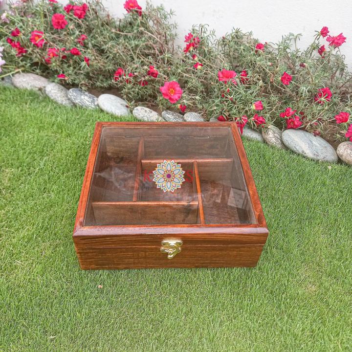 Spice Container Masala Box Rack With Wooden Spoon- 10 x 10 Solid Wooden ...