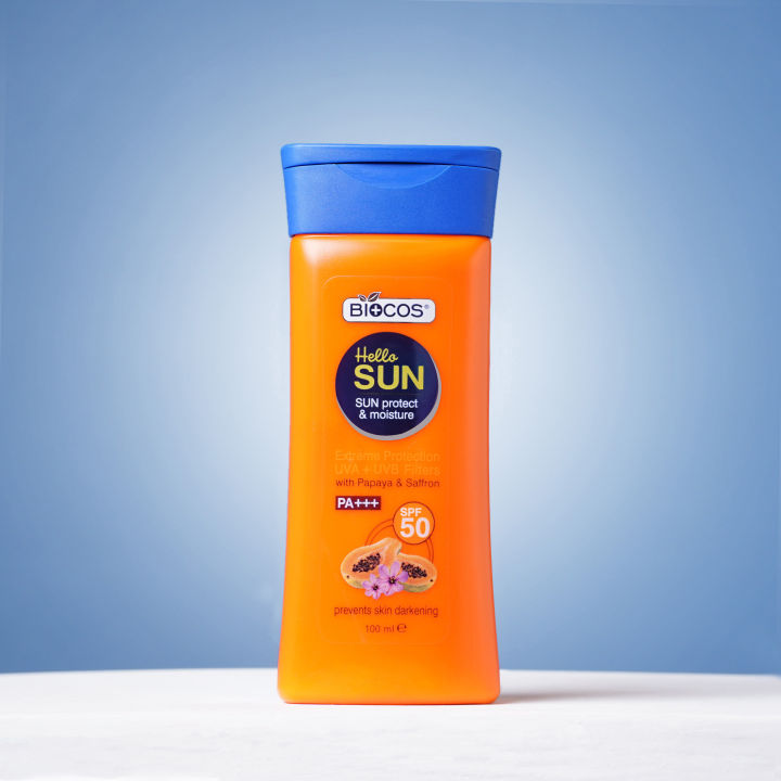 Biocos Papaya & Saffron Sunscreen Lotion - SPF 50, Ultra Hydration with ...