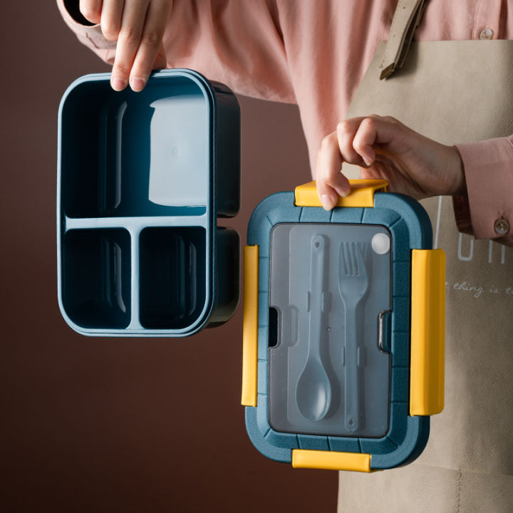 Convenient 3-Compartment Bento Box: Lunch Container with Spoon and Fork ...