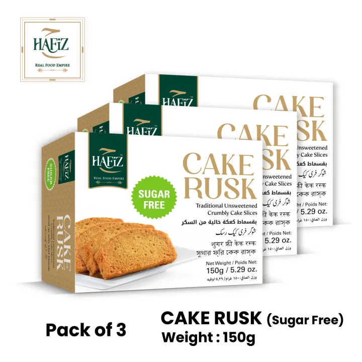 Pack of 3 Cake Rusk (Sugar Free) 150g Tea Time Treat Hafiz Sweets ...