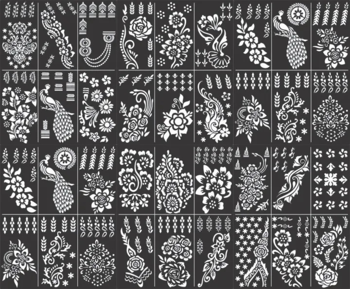 30 Designs Random Reusable Mehandi Sticker Stencils Henna Tattoo ...