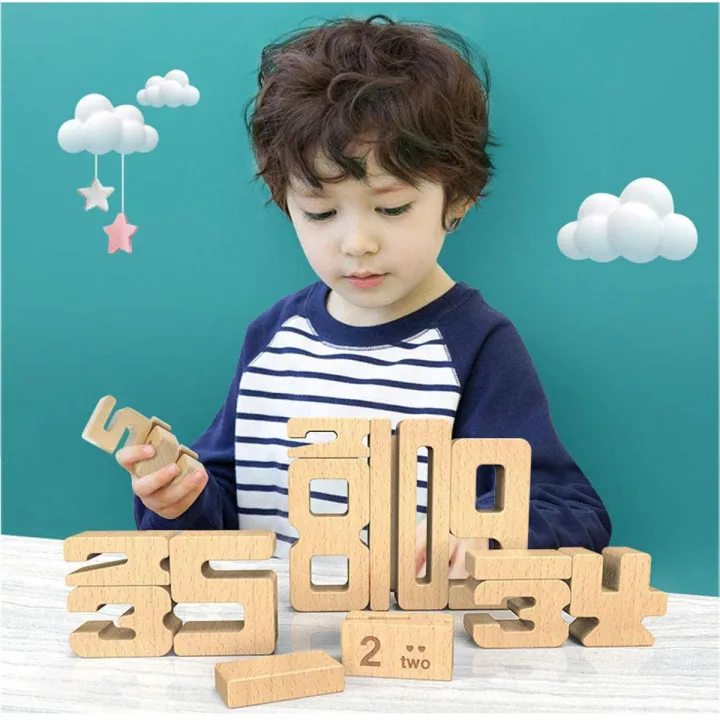 Set of Math Building Blocks STEM Big Solid Wood Educational Number ...