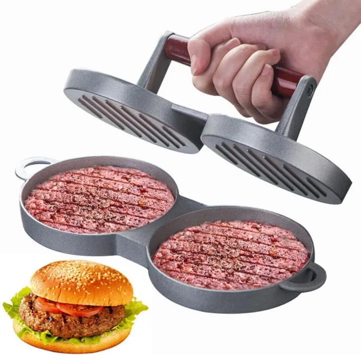 2 Slot Heavy Duty Double Non Stick All Metal Burger Patty Press Chicken ...