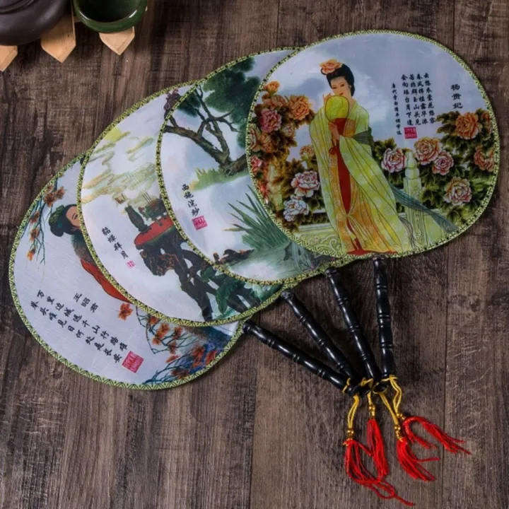 New Plastic Classical Round Fan Random Polyester Prop Fan Antique Dance ...
