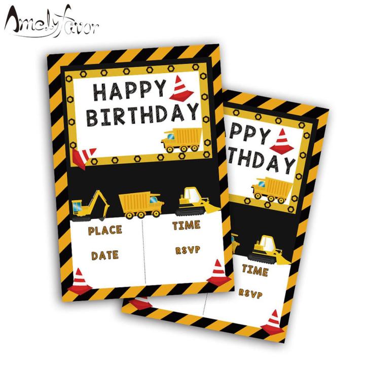 Construction Trucks Theme Party Invitation Card Digger Invitation Kids ...