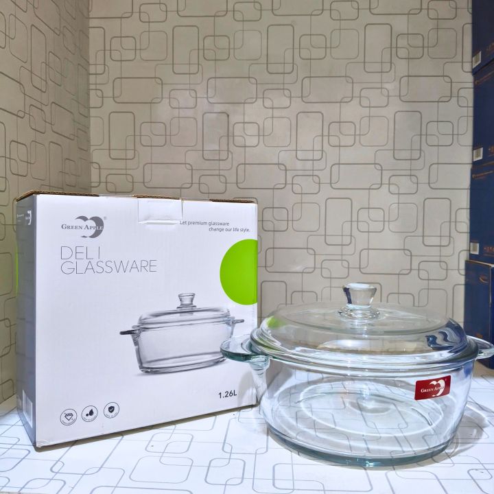 Deli Glass Bowl/Donga 1 Litre with Lid for Kitchen Storage | Daraz.pk