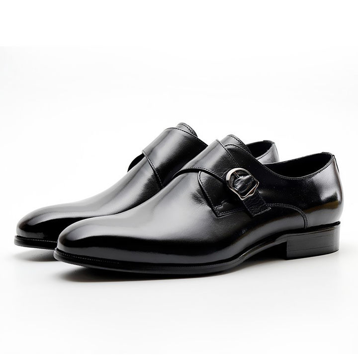 Customized Handmade Black Leather Single Monk Strap Shoes for Men ...