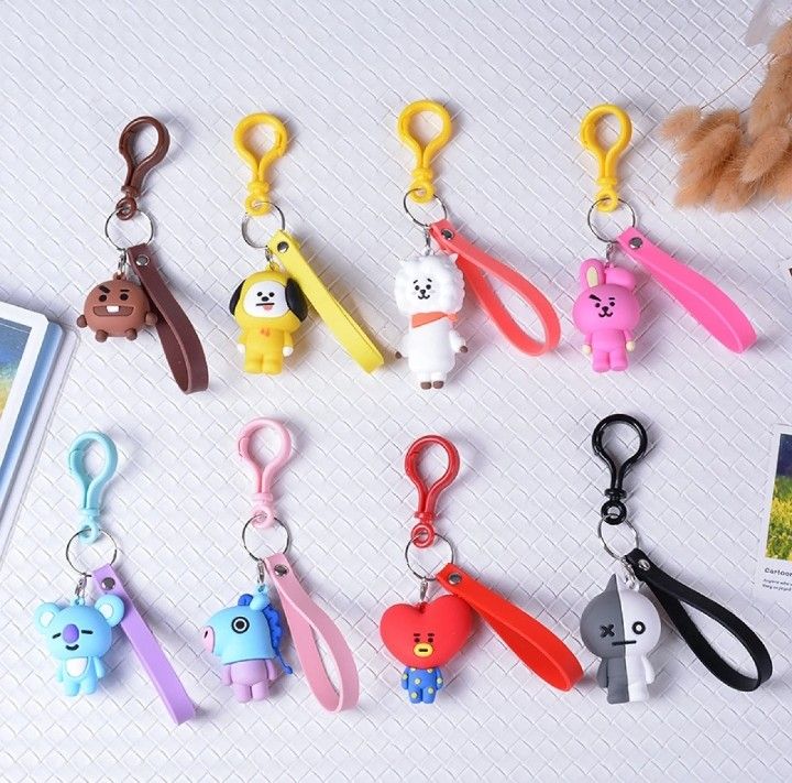 Kpop Idol BTS BT21 Cute Cartoon Silicone Doll Keychain Key Ring Pendant ...