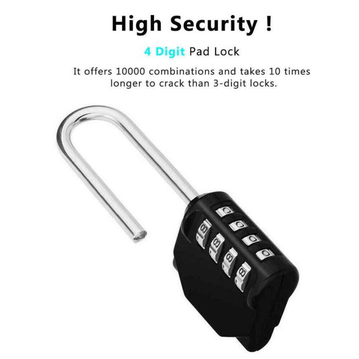 4 Digit Number Combination Padlock Long Shackle Padlock Outdoor ...