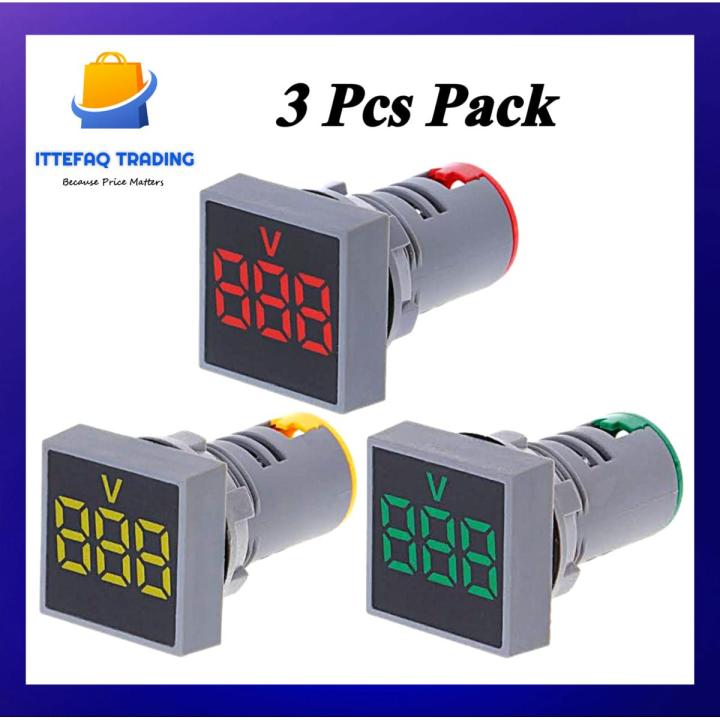 Pack of 3 Digital AC Voltmeter Voltage Meter LED Indicator Digital ...