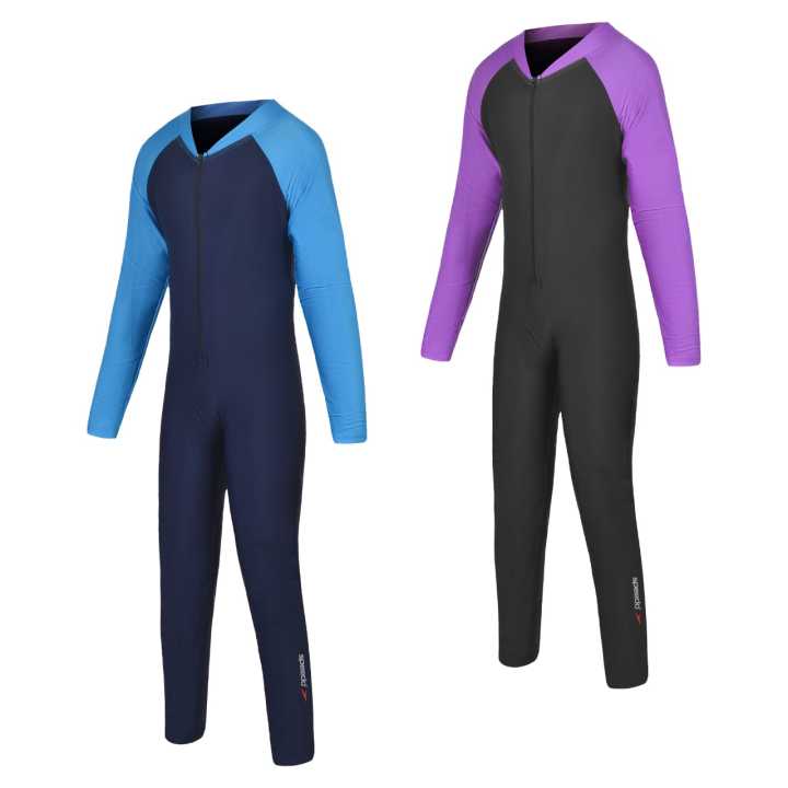 Girls 1-Piece Full Coverage Swimsuit, Full Sleeves Swimming Costumes ...