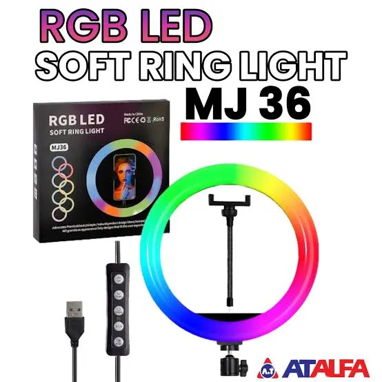 MJ36 , mj26 RGB Led Ring Light With PHONE HOLDER Circle Ring Selfie Led Photographic Studio ...