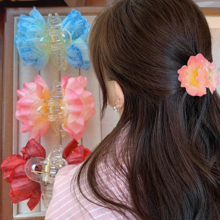Flower Small Hair Clip Camellia Flower Small Grab Clip 3-D Rose Flower ...