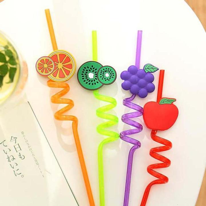 Pack of 1/ 2/ 4/Set Big Size Cartoon Theme Cute Plastic Straw for ...