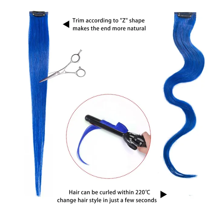 BLUE Hair Extensions Clip in, Colored Party Highlights Extension for ...