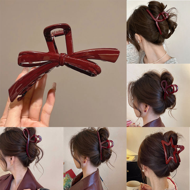 Women Large Dark Red Color Hair Claws Barrettes Hairpins Plastic Hair ...