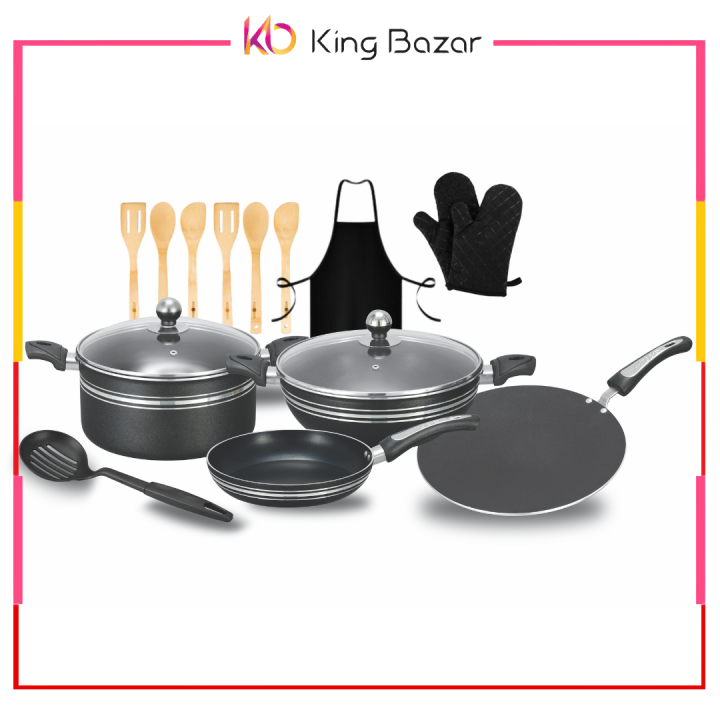 Deluxe 15-Piece Nonstick Cookware Gift Set - Smart Black and Red Color ...