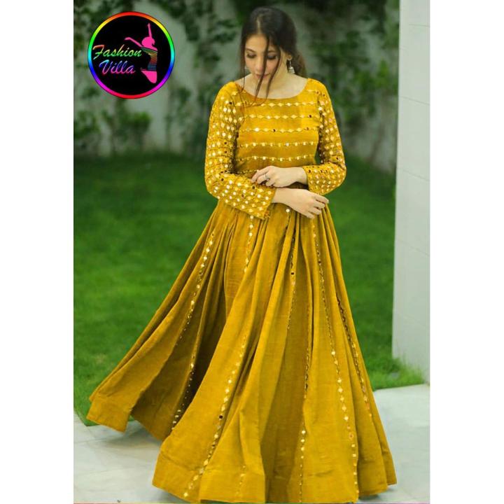 Stylish Mirror Work Long Maxi Dress For Women (Mirror Work Kurti/Frock ...