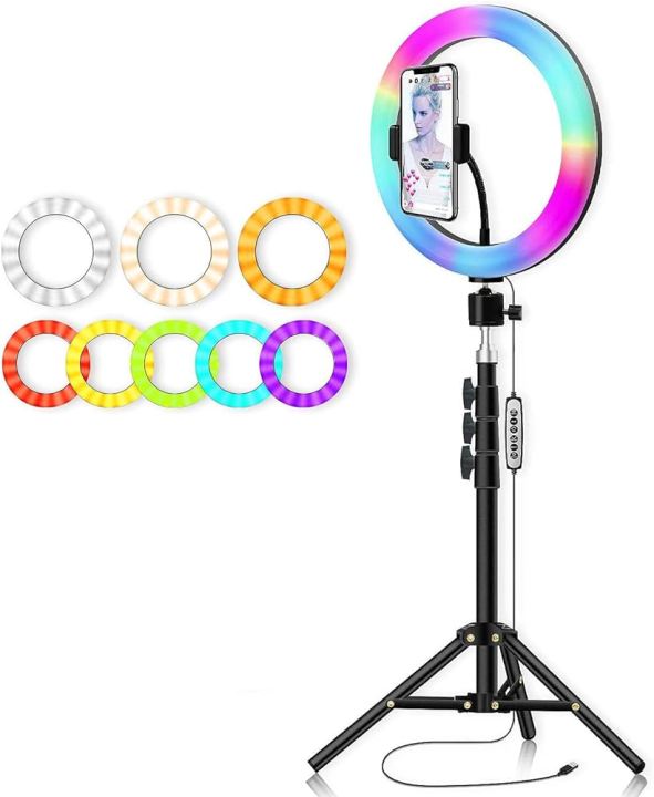 MJ33 RGB LED Soft Ring Light 33CM With 7ft Tripod Stand & Phone Holder ...