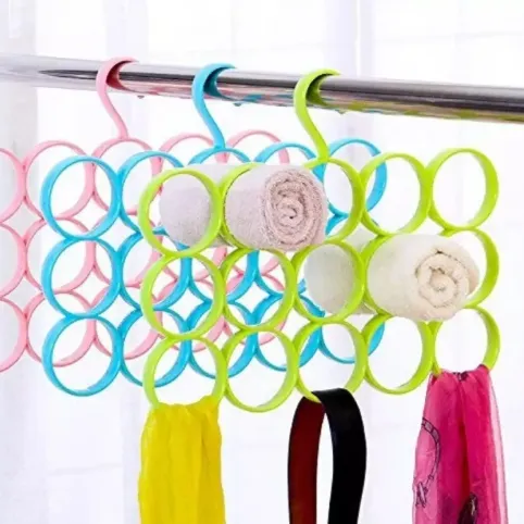 2pcs 15 Ring Hole Hanger Plastic Hanging Storage Organizer Rack Scarf ...