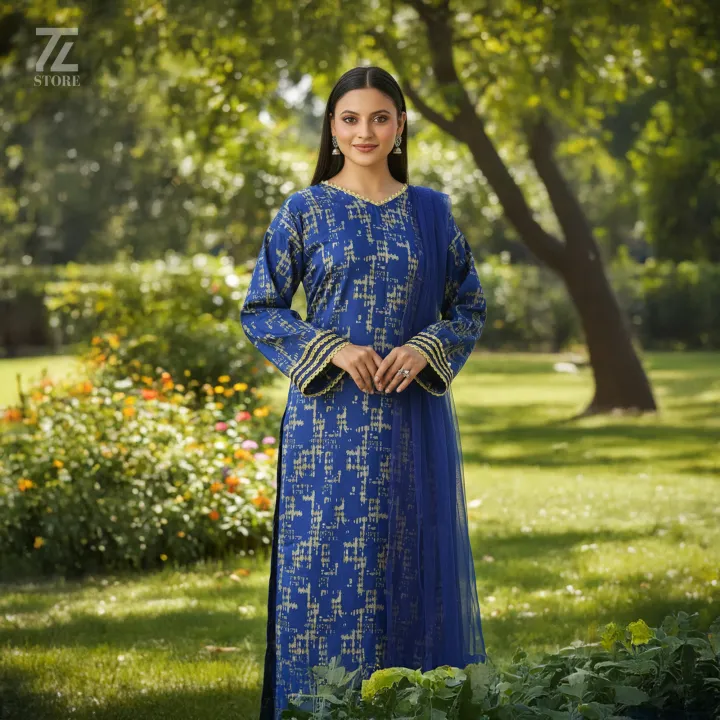 Women’s Unstitched 3 Piece Printed Suit – Design 4108–Kameez Trouser ...