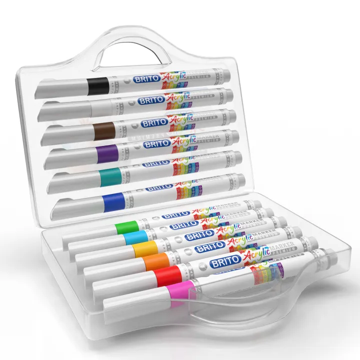Mercury Brito Acrylic Paint Markers Set 12 Colors Waterproof Paint Pens ...