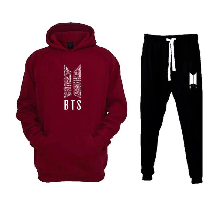 Bts Army Logo Fleece Hoodie Kangaroo Pocket Pullovers With Trouser ...