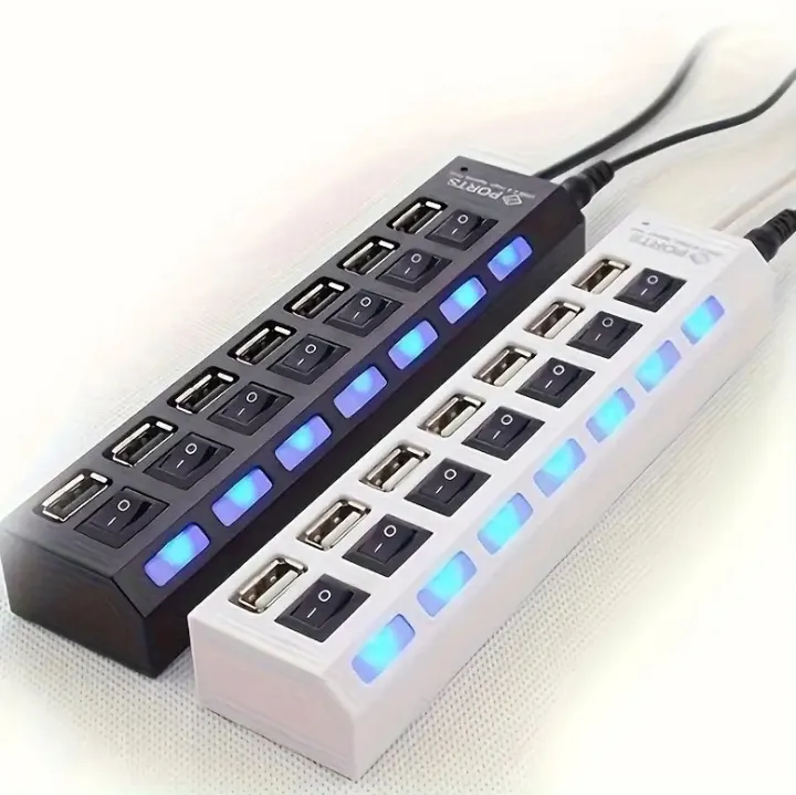 7 Port USB 2.0 Hub - Independent Switch - Compatible with Tablets - 5V ...