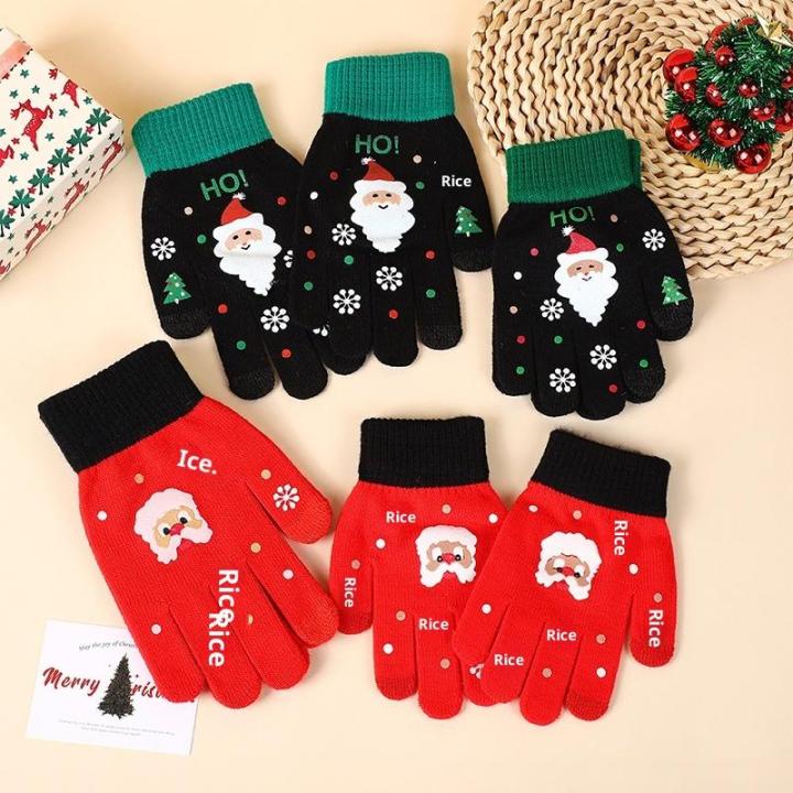 Christmas Cartoon Knitted Gloves Santa Claus Print Gloves Winter Warm ...