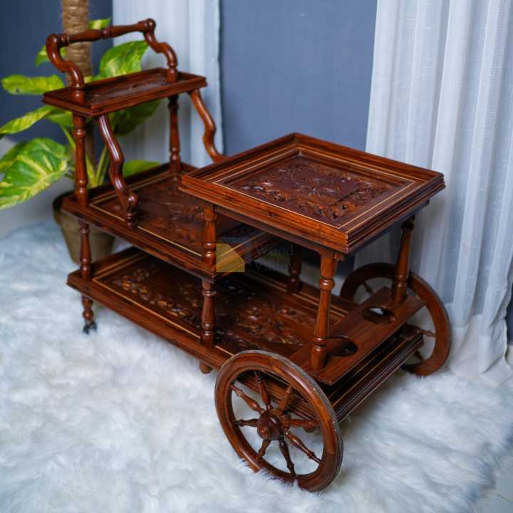 Wood Valley-Solid Wooden Mesh Multi Step Tier Rectangular Tea Trolley ...