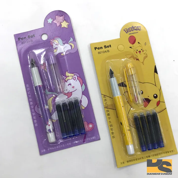 Cute unicorn and pokemon Fountain pen with ink cartages for students ...