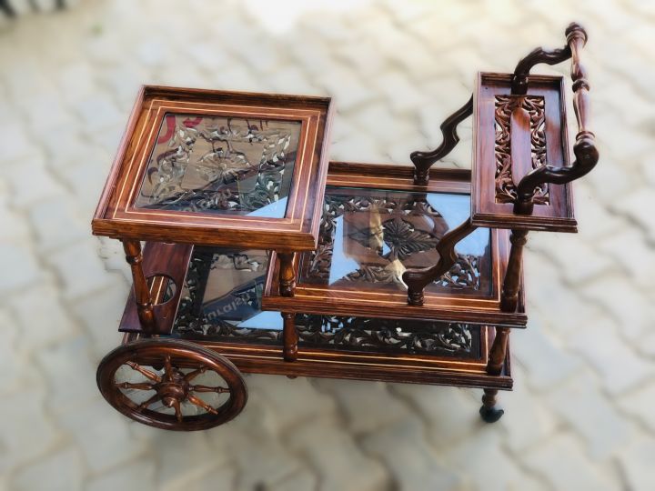 Wooden Handcrafted 4 Step Tea Trolly | Daraz.pk