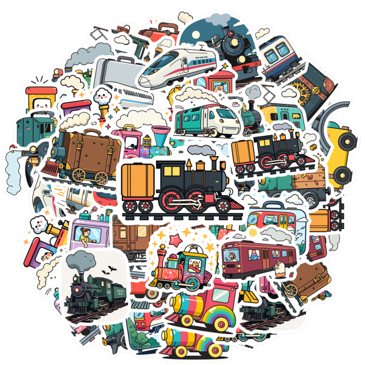 Multicolor Locomotive Stickers cartoon style Train Travel Stickers cute ...