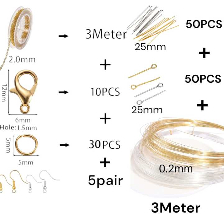 10pcs Lobster clasps 3 meter 2mm chain 3meter wire 30 Jumpring 5 pairs ...