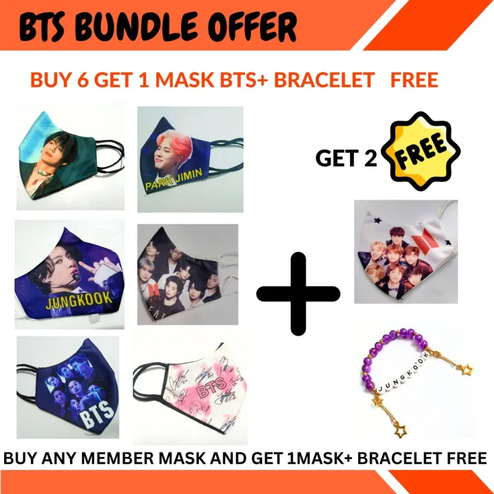 BTS FACE MASK FOR GIRLS BUY 6 GET 1 MASK AND CUSTOMIZED BTS BRACELET ...