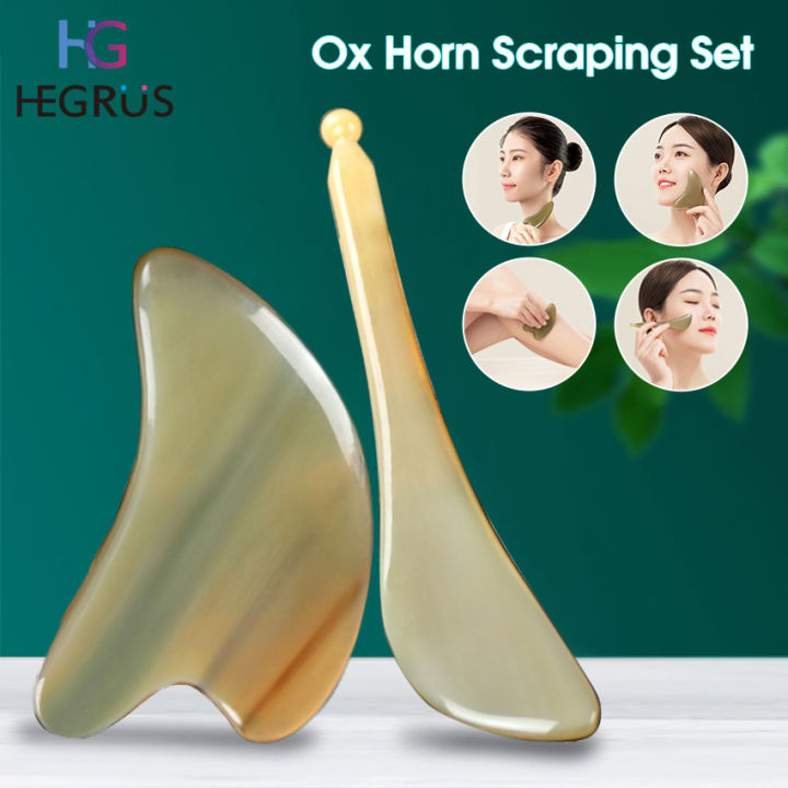 HEGRUS 2Pcs Scraping Set Ox Horn Massage And Scraping Set Facial Eyes ...