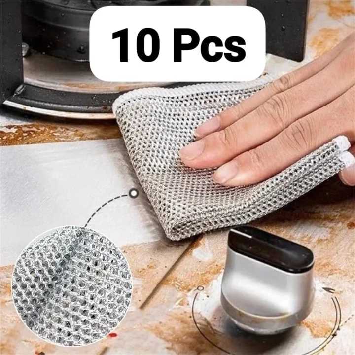 10 pcs Wire Cloth for Dish Washing Kitchen Cleaning Cloth Non-stick Oil ...