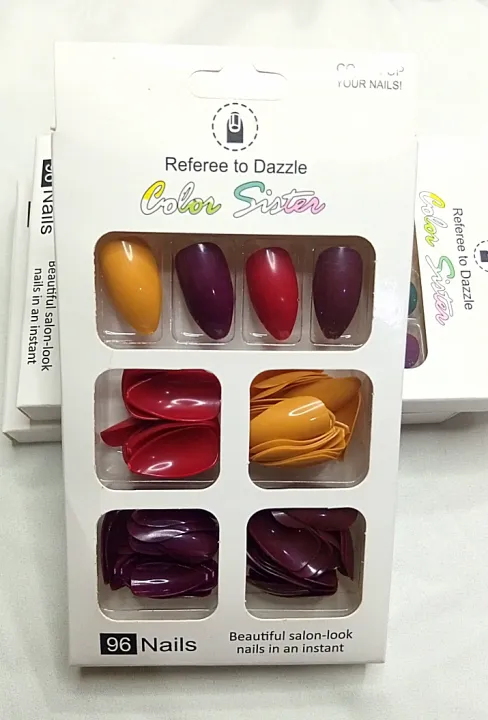 Aura jewels 96pcs False Nails Manicure Almond shaped nails| glossy and ...
