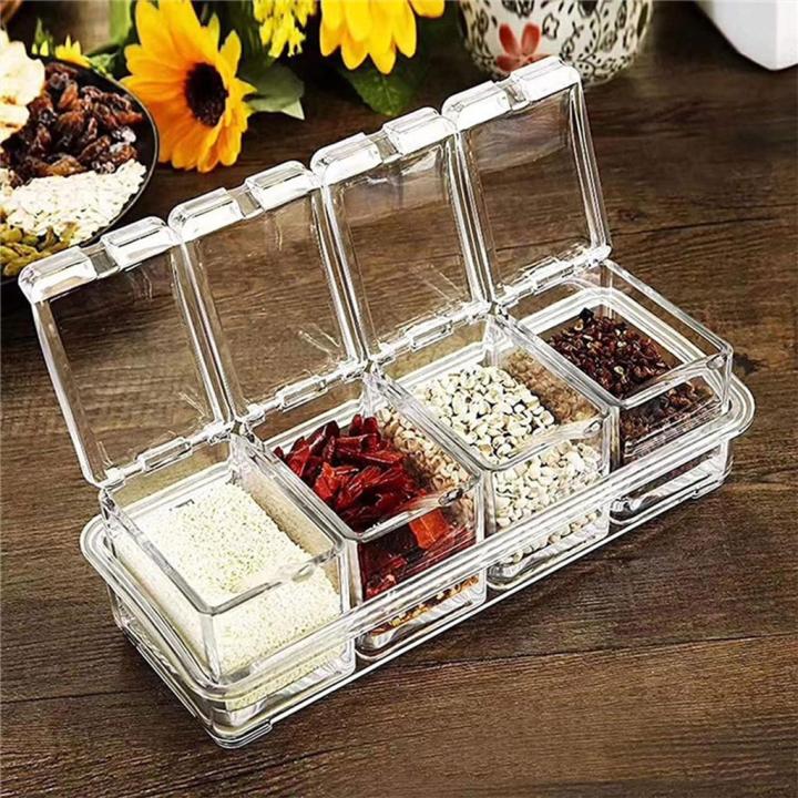 4PCS Crystal Clear Seasoning Box Acrylic Spice Rack Storage Container ...