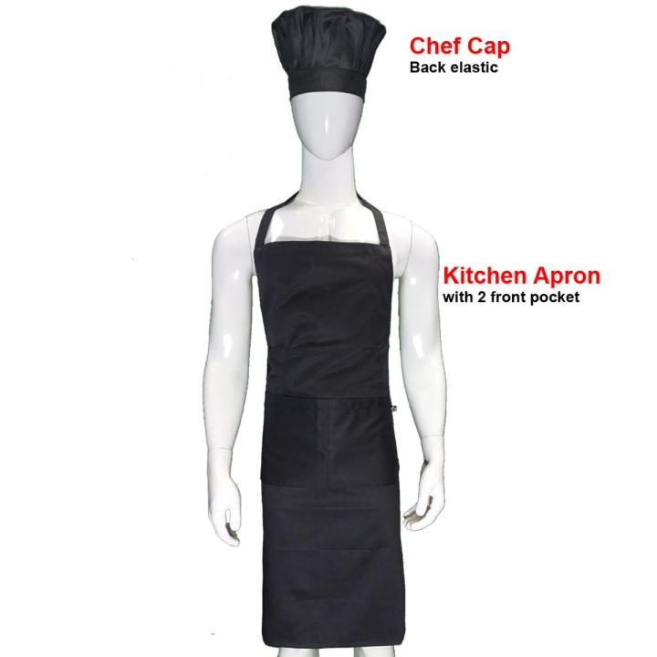 Kitchen Apron with chef cap Restaurant apron black chef apron | Daraz.pk
