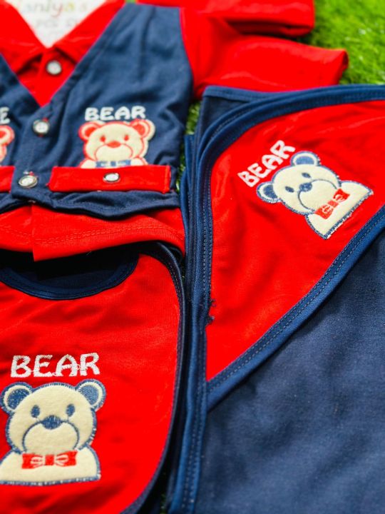 Red n Blue New Born Baby And Baba Dress With Cap Bib And Wrapping sheet ...