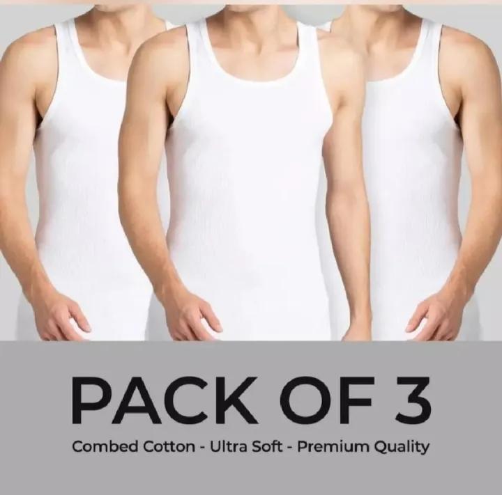 Pack of 3 - Men's Sando Banyan - Original Cotton Vest - White Inner ...