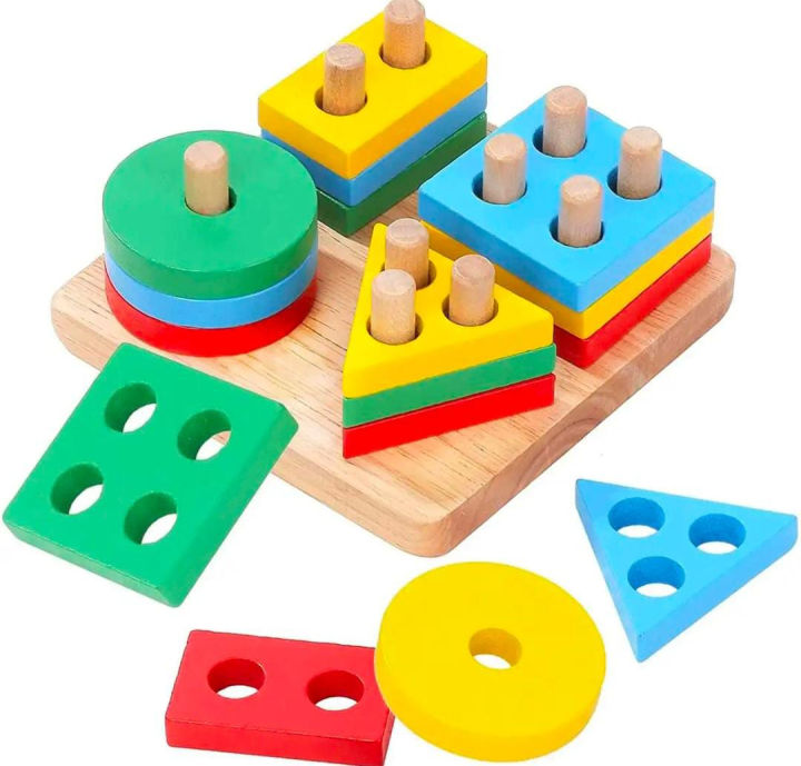 Wooden Geometric Shape Matching Toy | 4-Column Block Sorter | Early ...