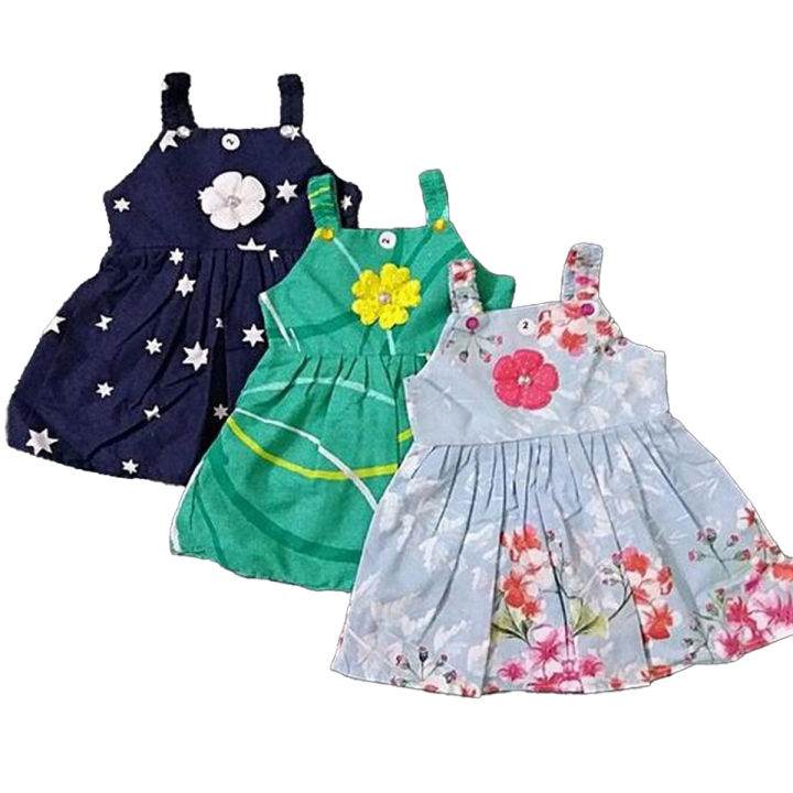 Pack Of 2 Multi-Color Printed Cotton Frock For Girls (Random Design ...