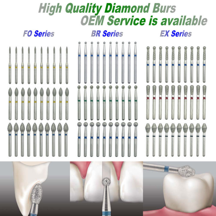 10pcs Dental Diamond Burs for High Speed Handpiece Dentistry Fillings ...