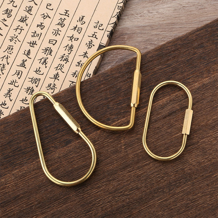 Copper Keychain With Screw Lock D-shape Hooks Key Ring Carabiner ...