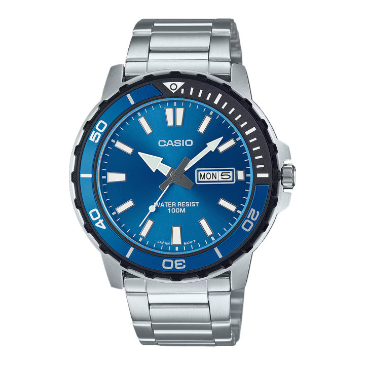 CASIO BLUE DIAL WITH DAY & DATE WITH SILVER BRACELET MEN'S WATCH - MTD ...