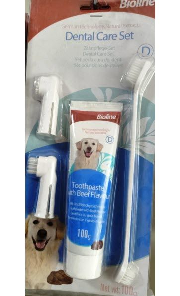 BIOLINE DENTAL CARE SET FOR DOGS TOOTHPASTE WITH BEEF FLAVOUR WITH 3 ...
