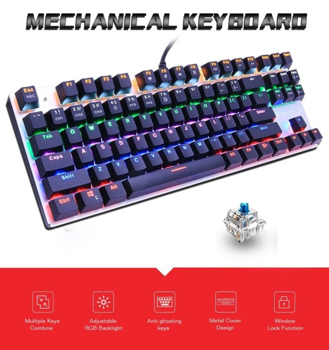 100% Percent Mechanical Gaming Keyboard RGB Rainbow Light Up Tenkeyless ...